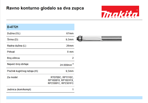 Ravno konturno glodalo sa dva zubca D-47721 Makita(6425)
[D-47721]