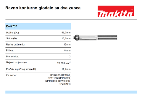 Ravno konturno glodalo sa dva zubca D-47737 Makita(6426)
[D-47737]