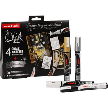 Set 4 Markera tečna kreda + šabloni 2kom 74023, UNI CHALK