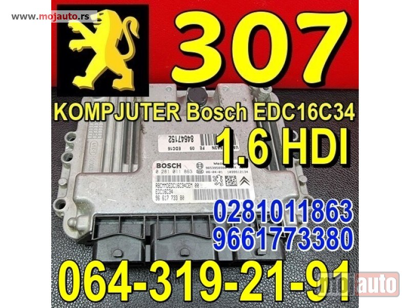 KOMPJUTER EDC16C34 Bosch 0281011863 Pežo 307 1.6 HDI Peugeot, 9661773380