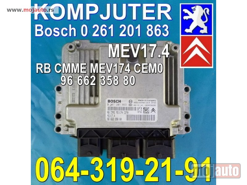 KOMPJUTER MEV17.4 Bosch 0261201863, RB CMME MEV174 CEM0, 9666235880 Pežo Peugeot Citroen