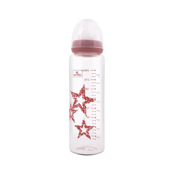 Lorelli Staklena fašica za bebe 240ml sa Anti-colic cuclom Pink Stars 10200880003