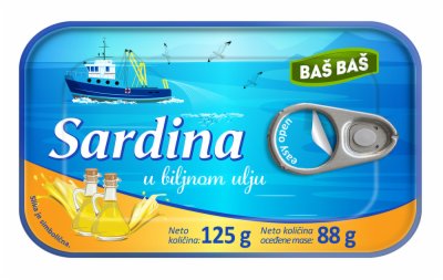 SARDINA U BILJNOM ULJU BAŠ BAŠ 125G
SARDINA U BILJNOM ULJU BAŠ BAŠ 125G