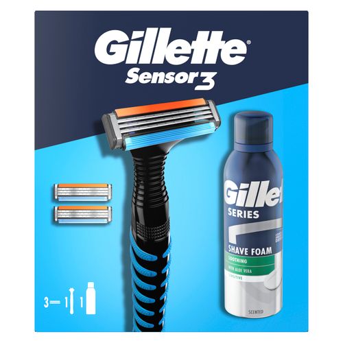 Gillette Sensor Sensitive poklon set (brijač i tri dopune, pena za brijanje Soothing, 200ml)