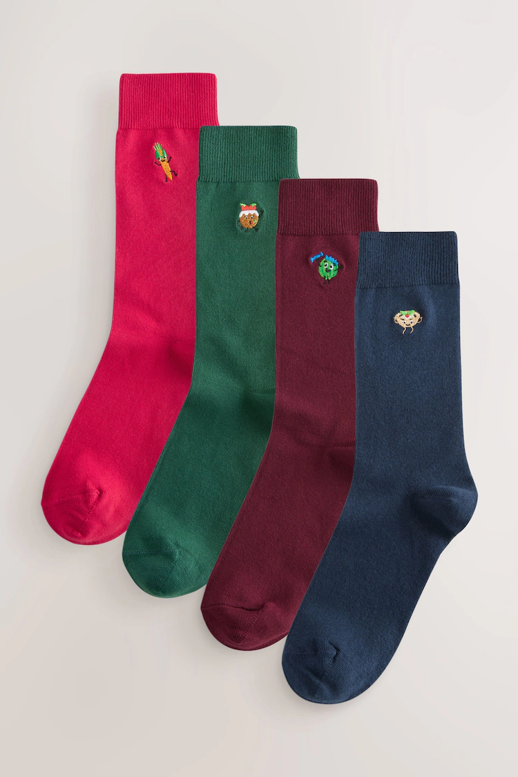 Red/Green Christmas Embroidered Socks