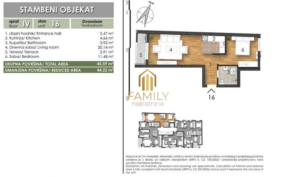 Na prodaju: Funkcionalan stan od 44m² sa 2 sobe i 1 kupatilom, idealno za mlade