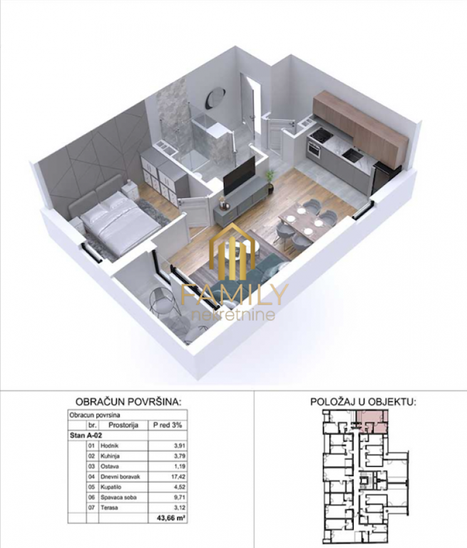 Dvosoban stan na Podbari - 43m2