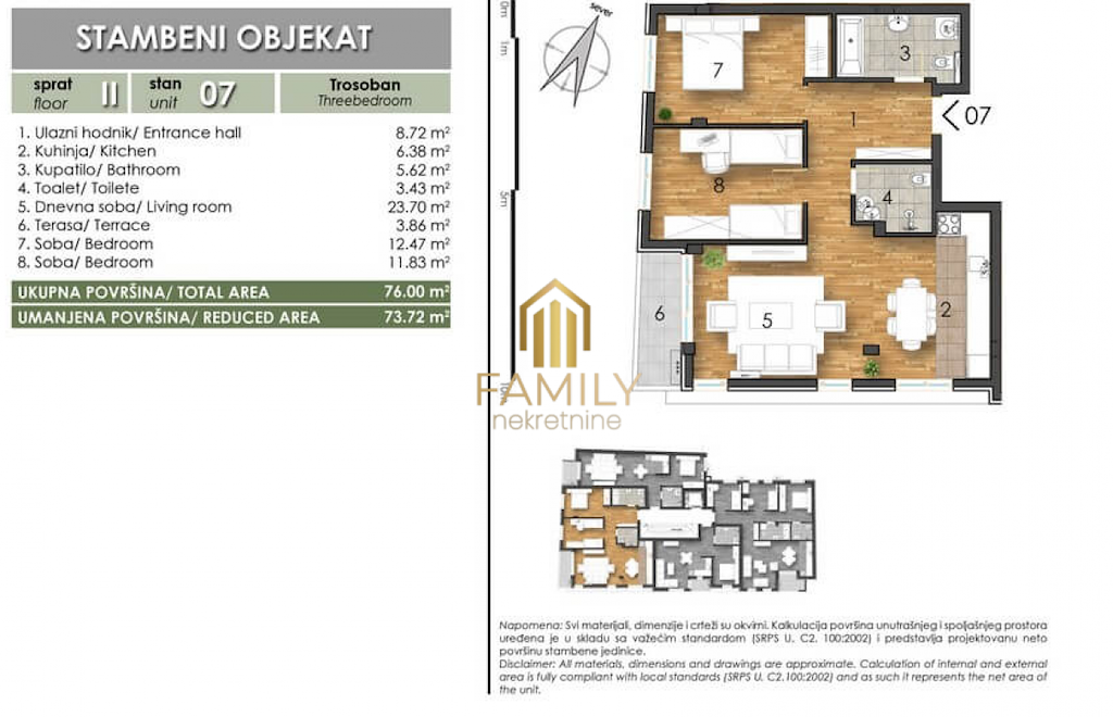 Na prodaju: Stan od 74m² sa 3 sobe i 2 kupatila, idealan za porodicu