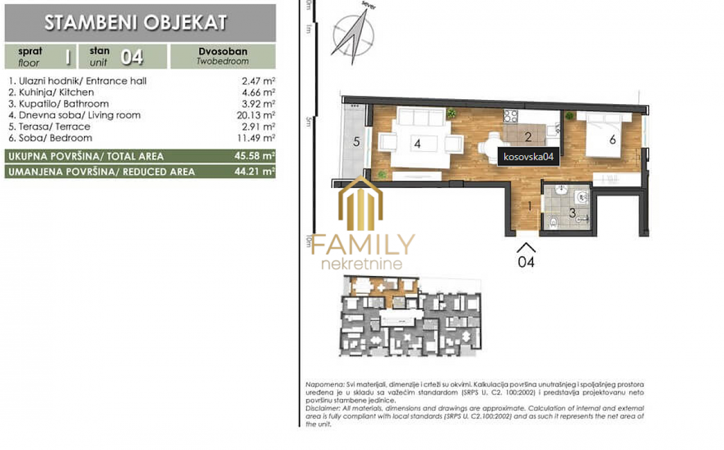 Prodaja stana na Podbari – 2 sobe, 1 kupatilo, 44m²