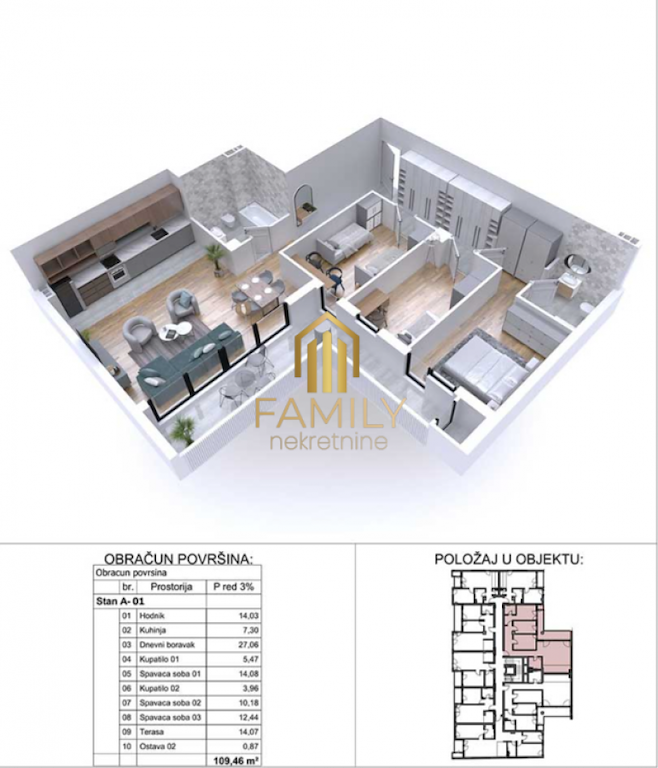 Dvosoban stan u izgradnji na Podbari - 45m2