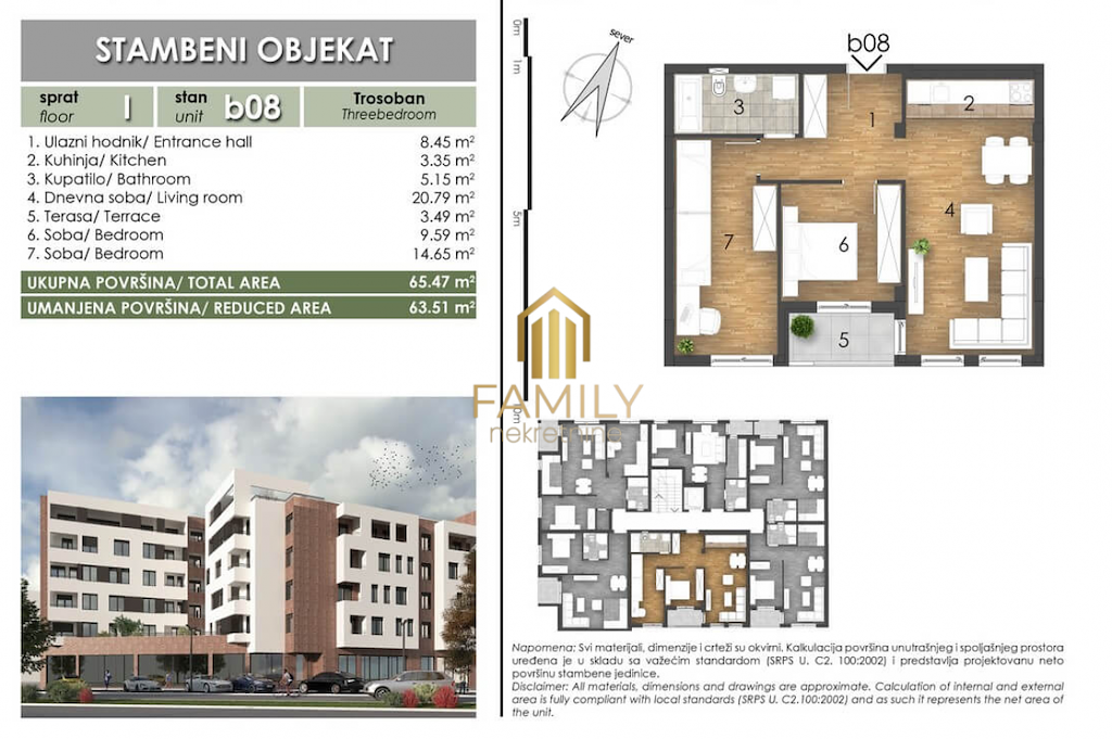 Prostran trosoban stan 63m² – Kvalitet gradnje i udobnost!