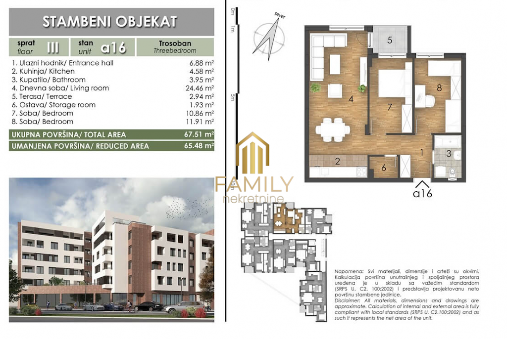 65m² trosoban stan – Savremen dizajn i kvalitetna gradnja