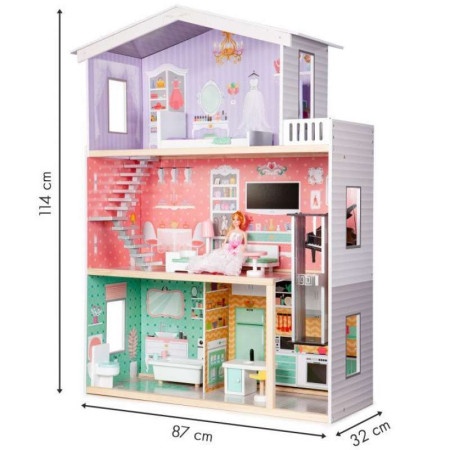 Ecotoys Drvena kućica za lutke sa liftom - candy residence ( 4128 )