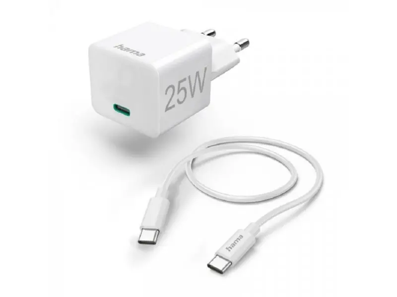 HAMA Mini Brzi Punjač Sa USB-C Kablom, PD, 25W, 1.5m Beli