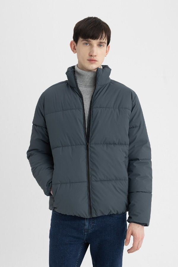 DEFACTO WATER REPELLENT SLIM FIT TIGHT PUFFER JACKET CUT STAND COLLAR ZIPPERED POCKET LINED