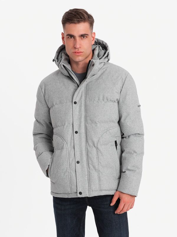 OMBRE MEN'S LIGHTWEIGHT JACKET WITH MESH LINING AND HOOD - GREY