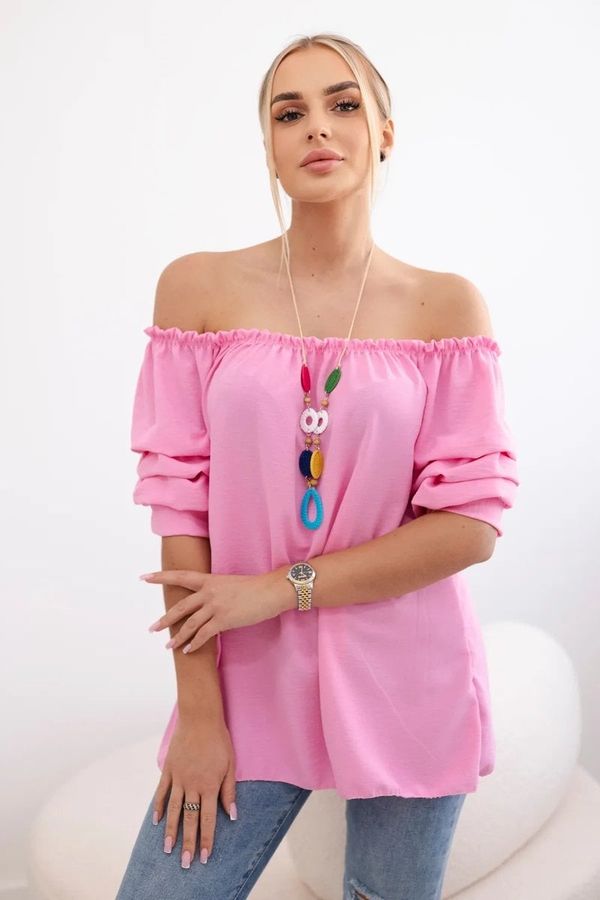 SPANISH BLOUSE WITH DECORATIVE SLEEVES LIGHT PINK