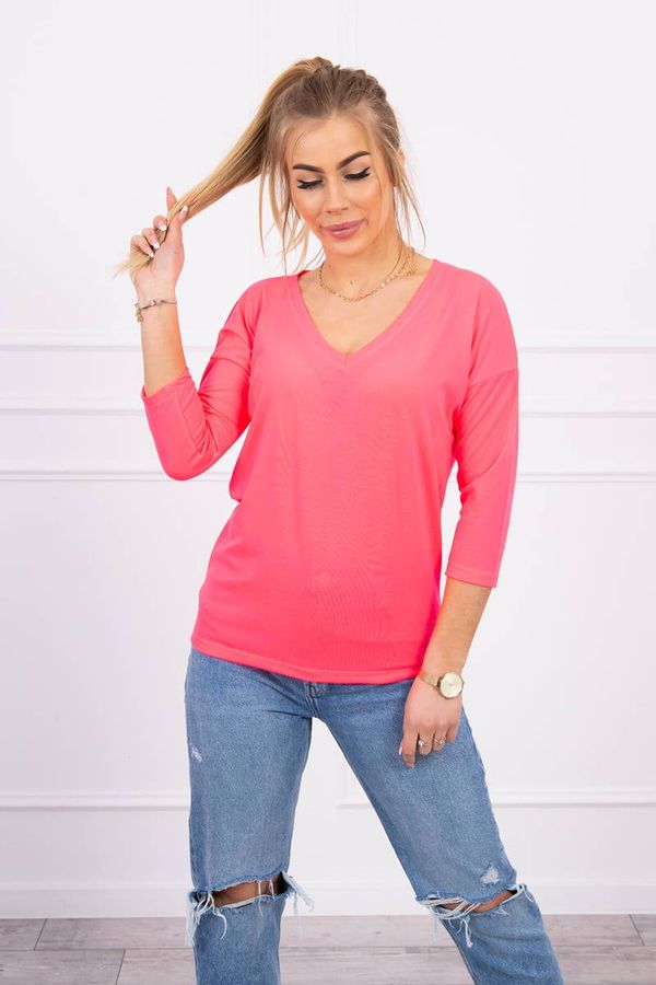 PINK NEON BLOUSE WITH V-NECK