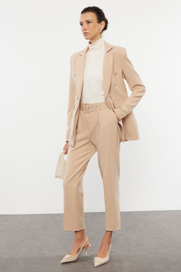TRENDYOL BEIGE WOVEN TROUSER-BLAZER JACKET SET