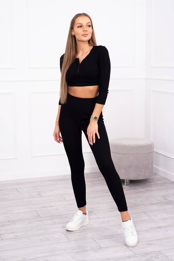 RIBBED CROP TOP SET IN BLACK