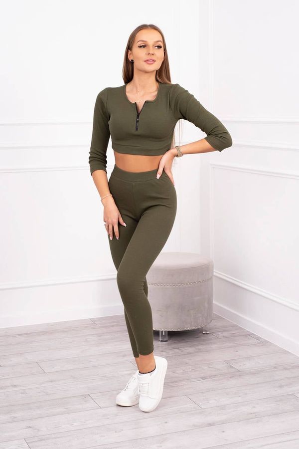RIBBED CROP TOP SET IN KHAKI COLOR