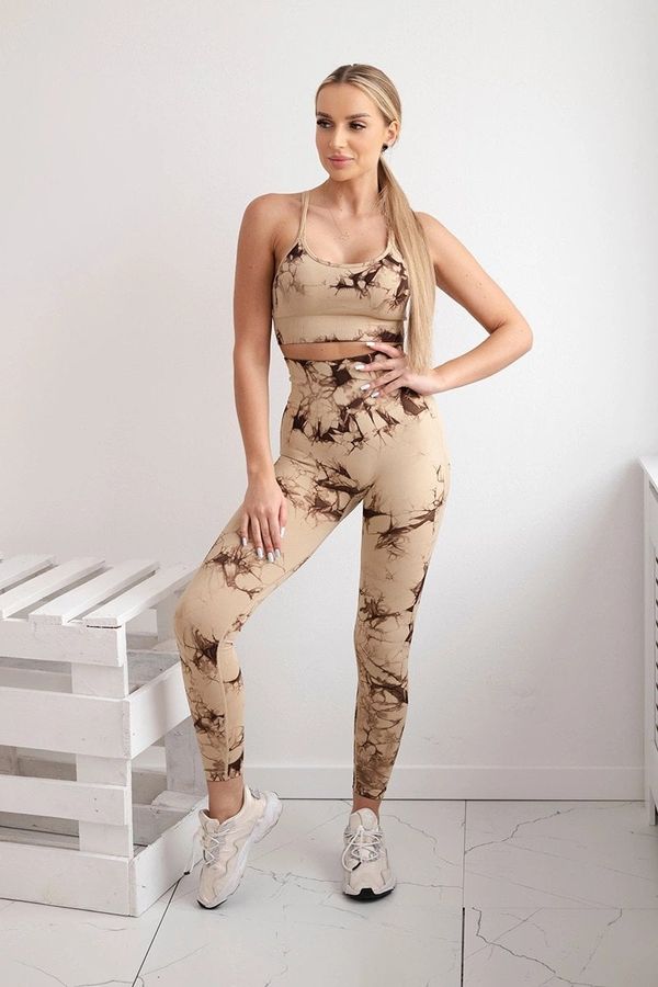 WOMEN'S FITNESS SET TOP + PUSH UP LEGGINGS - BEIGE CAMEL