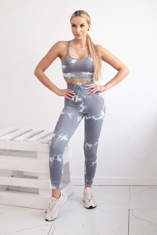 WOMEN'S FITNESS SET TOP + PUSH UP LEGGINGS - GREY/WHITE