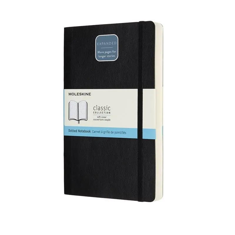 Moleskine Notes LG Expanded, Mek povez, Tačke, 400 strana, Crni