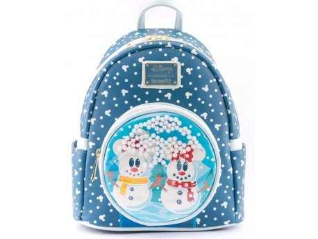 LOUNGEFLY DISNEY SNOWMAN MINNIE MICKEY SNOW GLOBE MINI BACKPACK