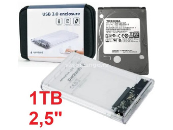 HDD 2.5 * 1TB SET USB 3.0 SATA eksterno kuciste + 1TB MQ01ABD100V TOSHIBA EE2-U3S9-6 (3899)