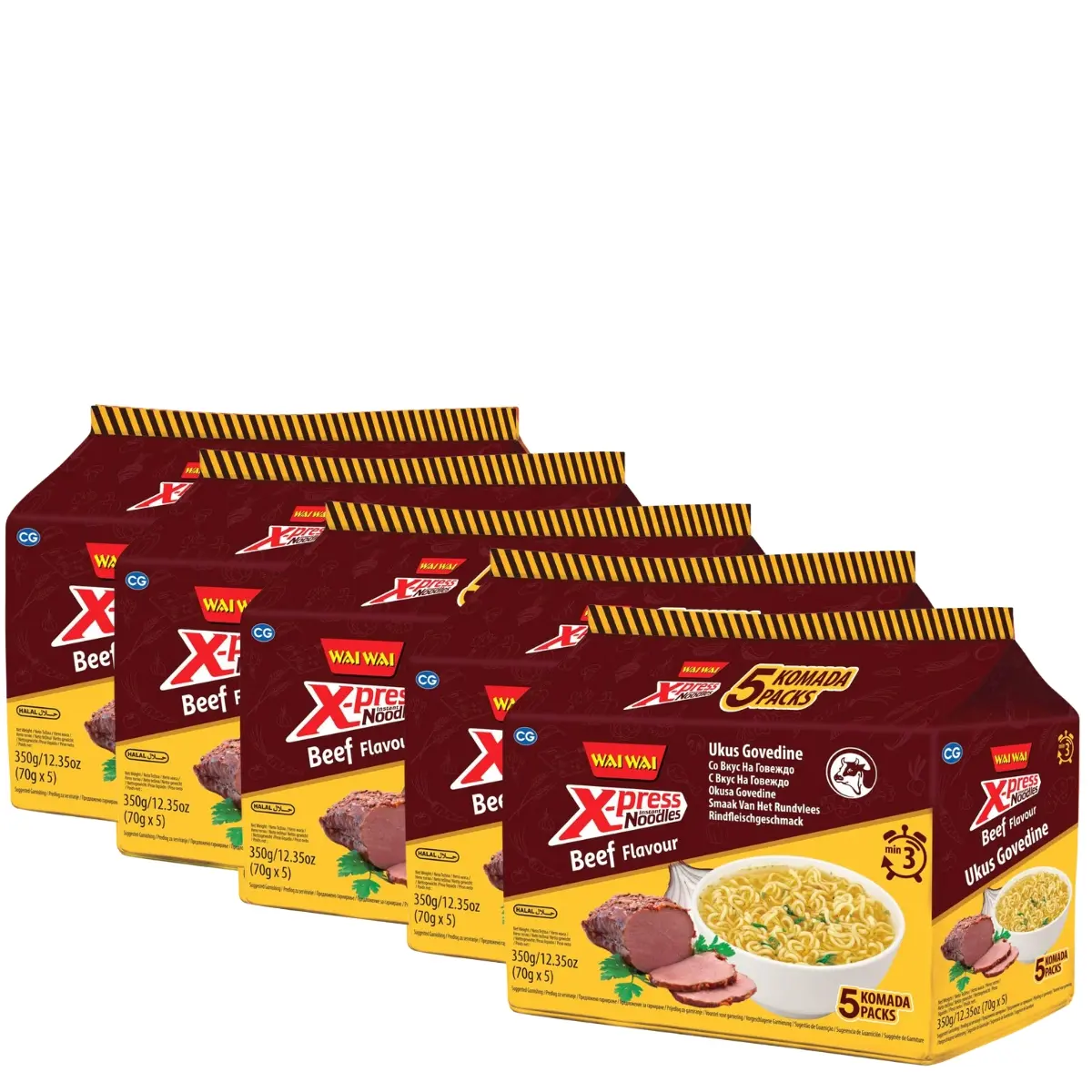 WAI WAI Instant nudle ukus govedine 5x70g, 5 komada