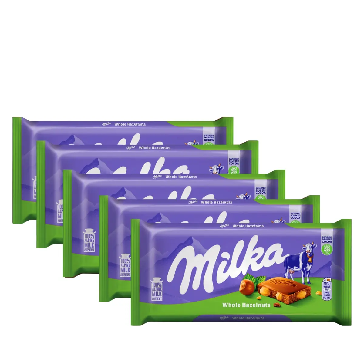 MILKA Wholenuts Čokolada sa celim lešnikom, 100g, 5 komada