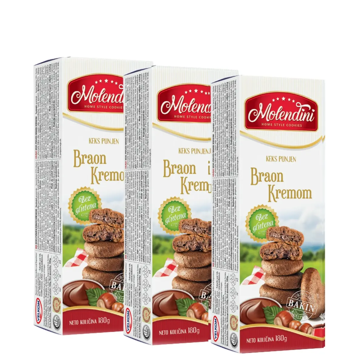 MOLENDINI Keks punjen braon kremom, 180g, 3 komada