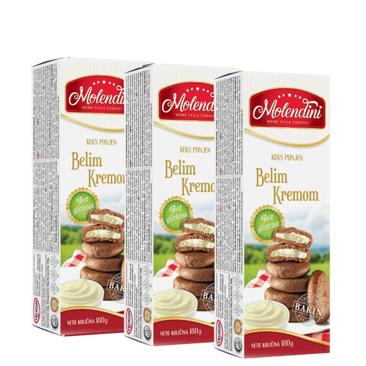 MOLENDINI Keks punjen belim kremom, 180g, 3 komada