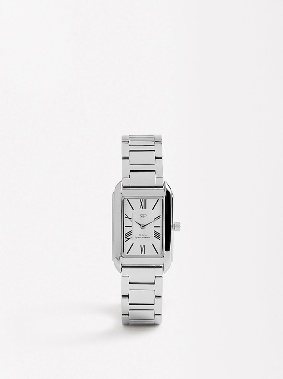 Square Watch With A Stainless Steel Bracelet - Customizable