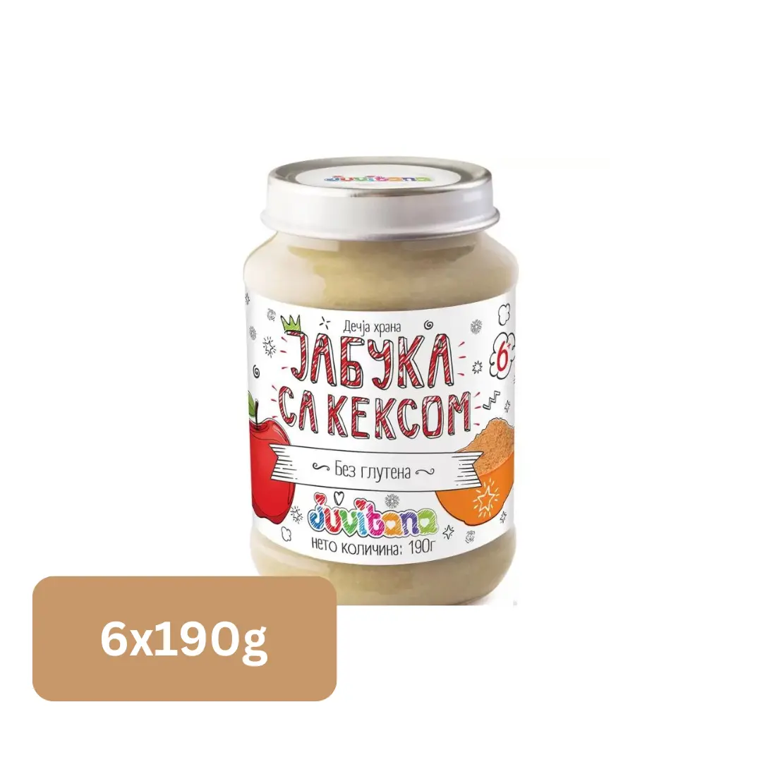 Juvitana Kašica za bebe od jabuke i keksa, 190g, 6 komada