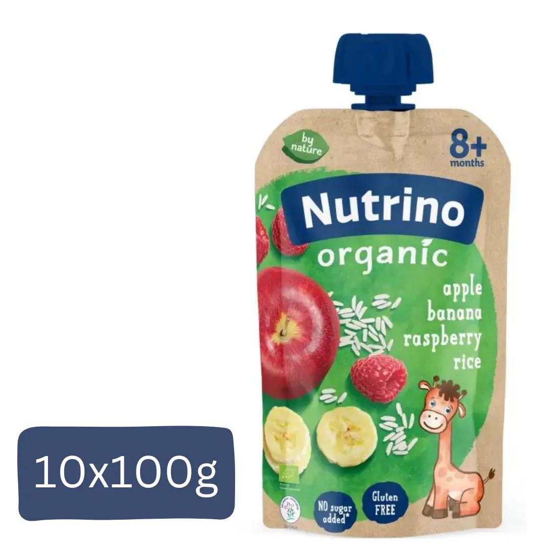 Nutrino Organic Pauč, Jabuka, banana, malina i pirinač, 100g, 10 komada