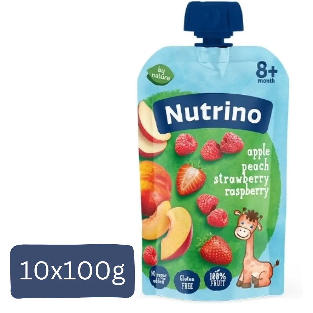 Nutrino Pire od voća, Jabuka, breskva, jagoda i malina, 100g, 10 komada