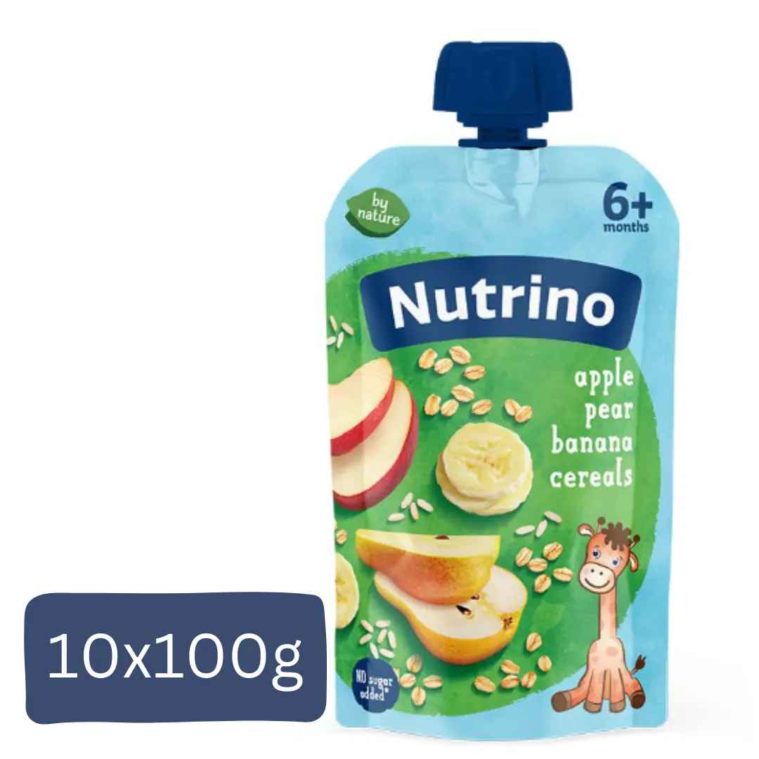 Nutrino Pire od voća, Jabuka, kruška, banana i žitarice, 100g, 10 komada