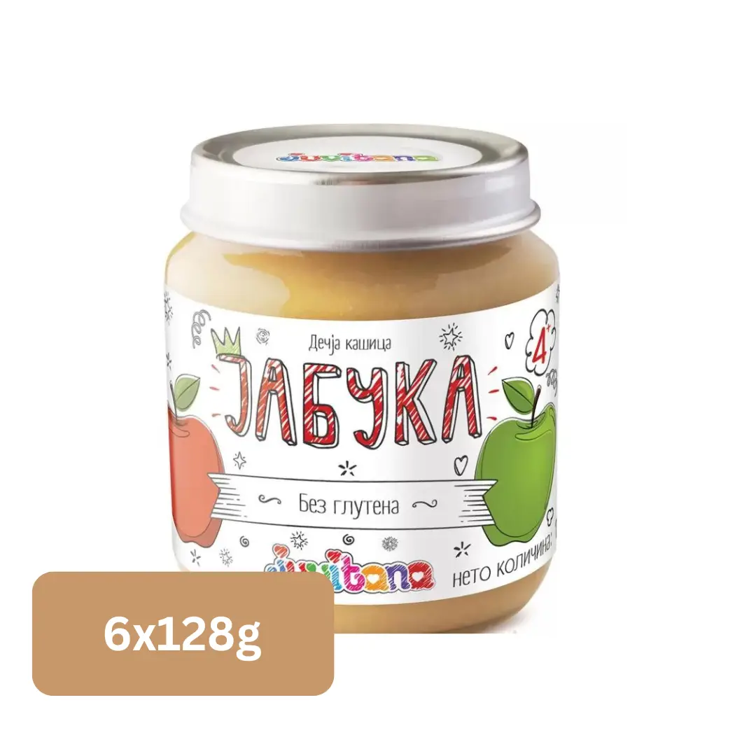 Juvitana Kašica za bebe od jabuke, 128g, 6 komada