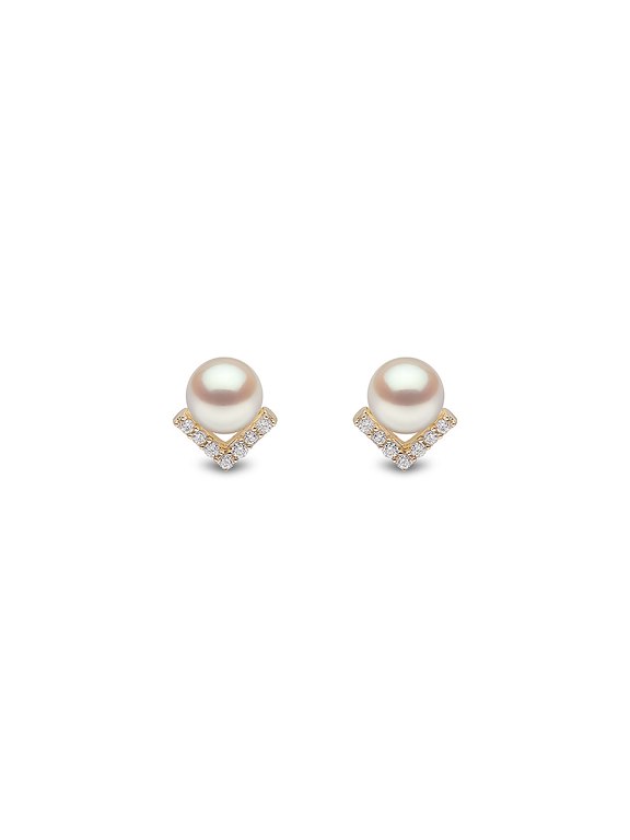 FRESHWATER PEARL AND DIAMOND STUD EARRINGS IN 18CT YELLOW GOLD