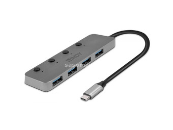 LINDY 4 Port USB 3.2 Type C Hub with On/Off Switches