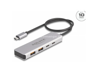 DELOCK USB 10 Gbps USB Type-C hub 2 x A-type USB plug and 2 x USB Type-C plug