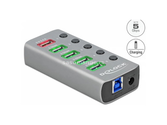 DELOCK 63262 USB 3.2 Gen 1 hub 4 ports as well as 1 fast charger ports switch and
 meg...