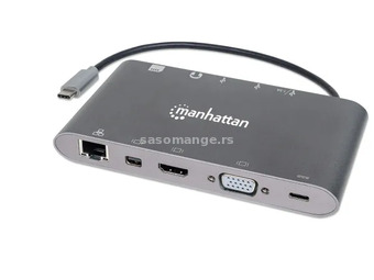 MANHATTAN Docking station Manhattan 152808 7in1 USB-C - HDMI/VGA/mDP/3xUSB/LAN/CR/PD 60W