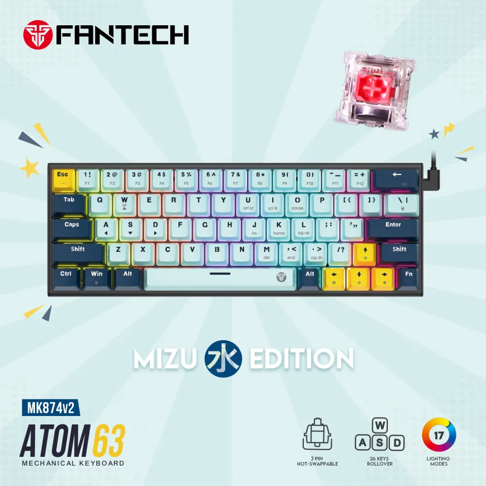 Tastatura Mehanicka Gaming Fantech MK874 RGB Atom 63 SkyBlue (Red switch)