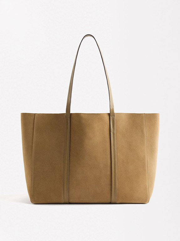 Leather shopper bag with removable pouch