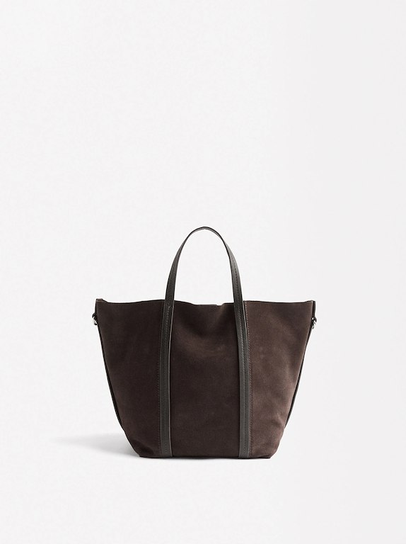 Leather tote bag with removable pouch