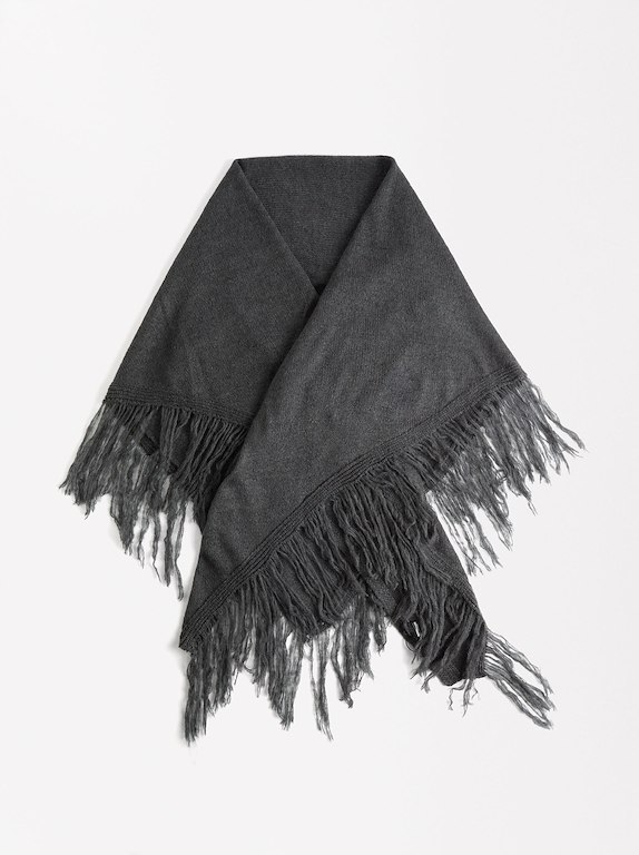 Fringed Wool Blend Shawl