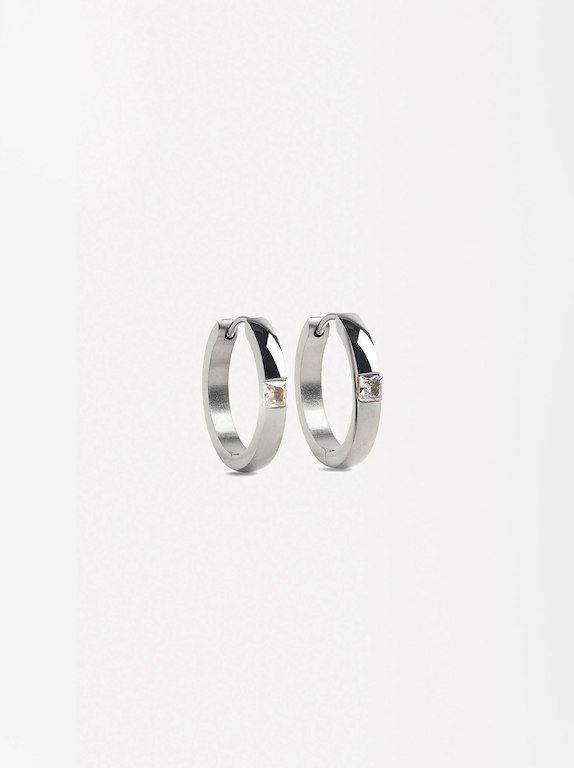 Medium Hoops With Zirconias - Stainless Steel